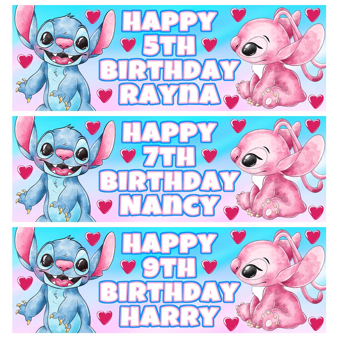 2 X STITCH AND ANGEL Personalized Birthday Banners Disney Stitch ...
