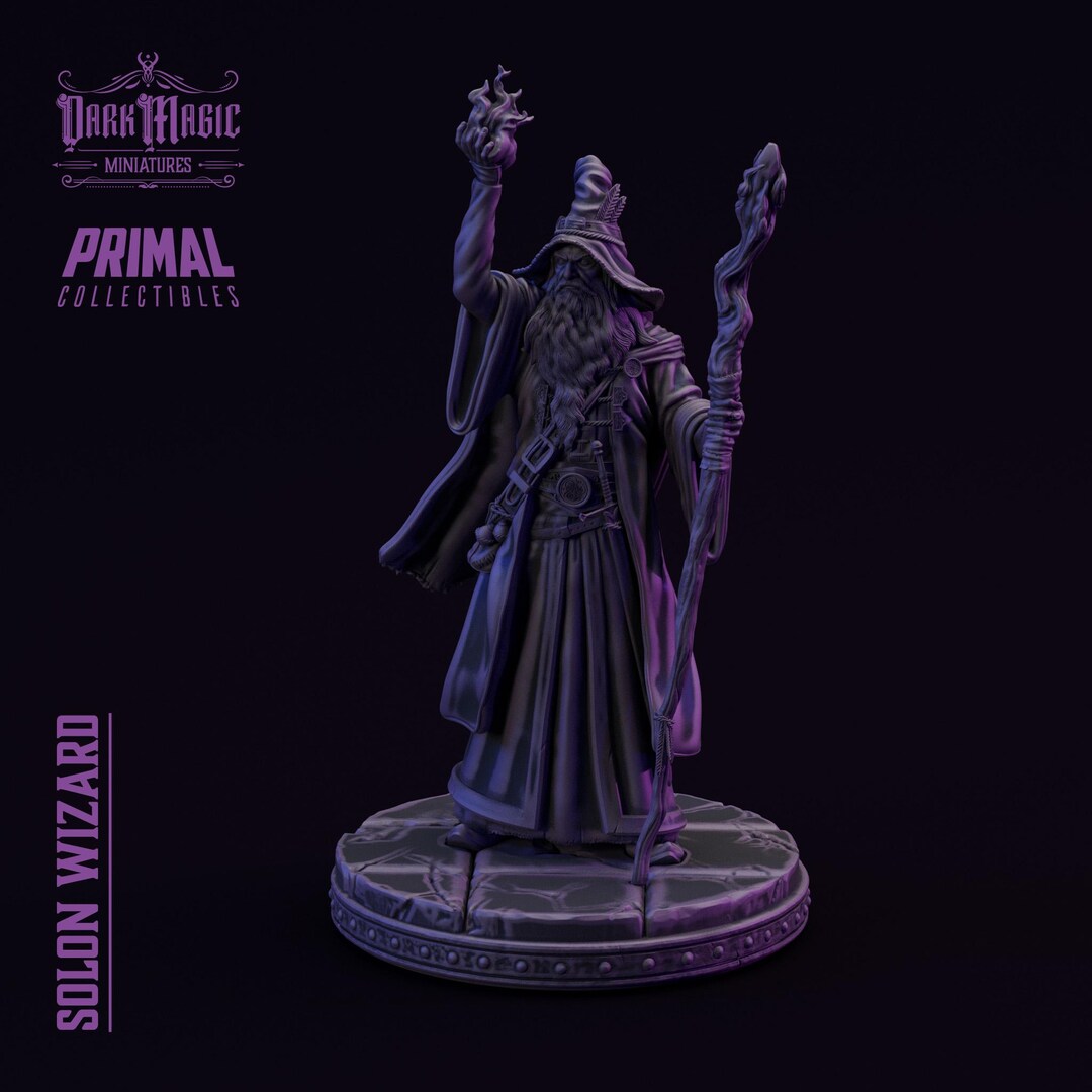Solon Wizard | 3D Printed Resin Miniature | NPC, PC | Robes, Staff ...