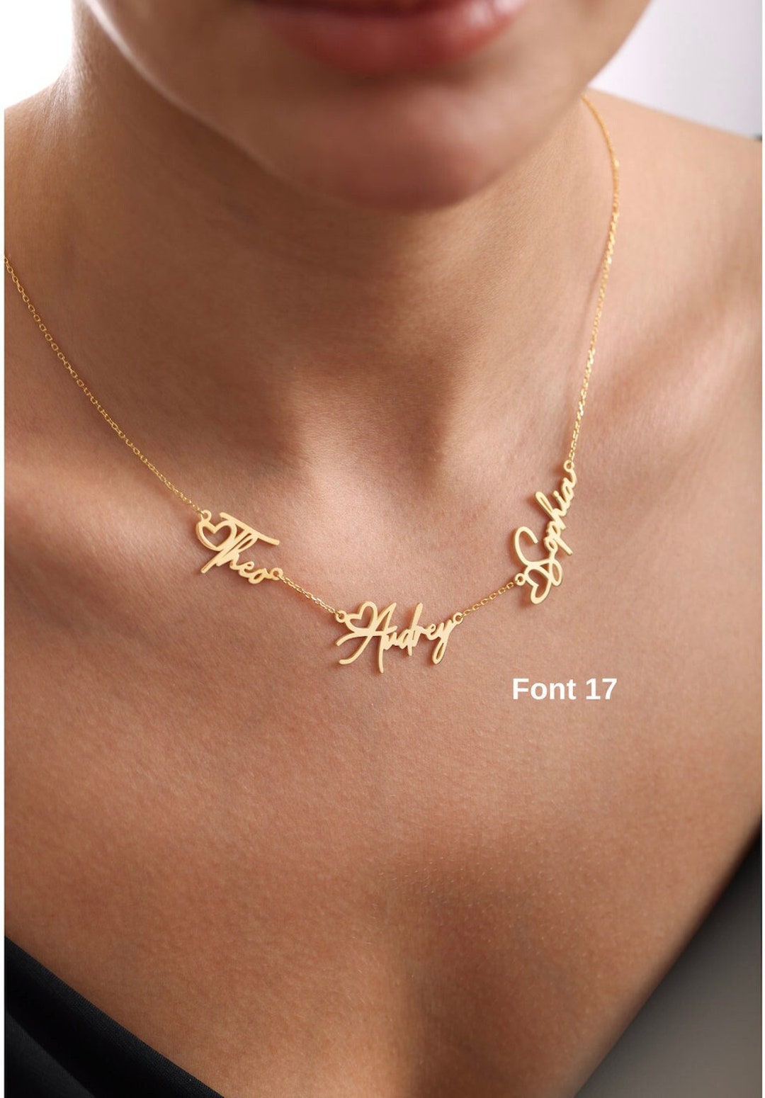 Gold Heart Family Name Necklace, Multiple Personalised 925 Silver Name ...