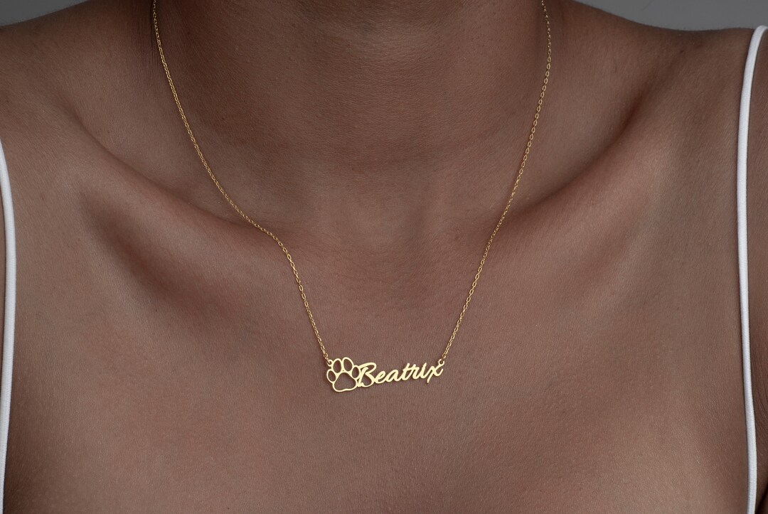 925 Sterling Silver Dog Name Necklace, Personalised Pet Memorial Gold ...