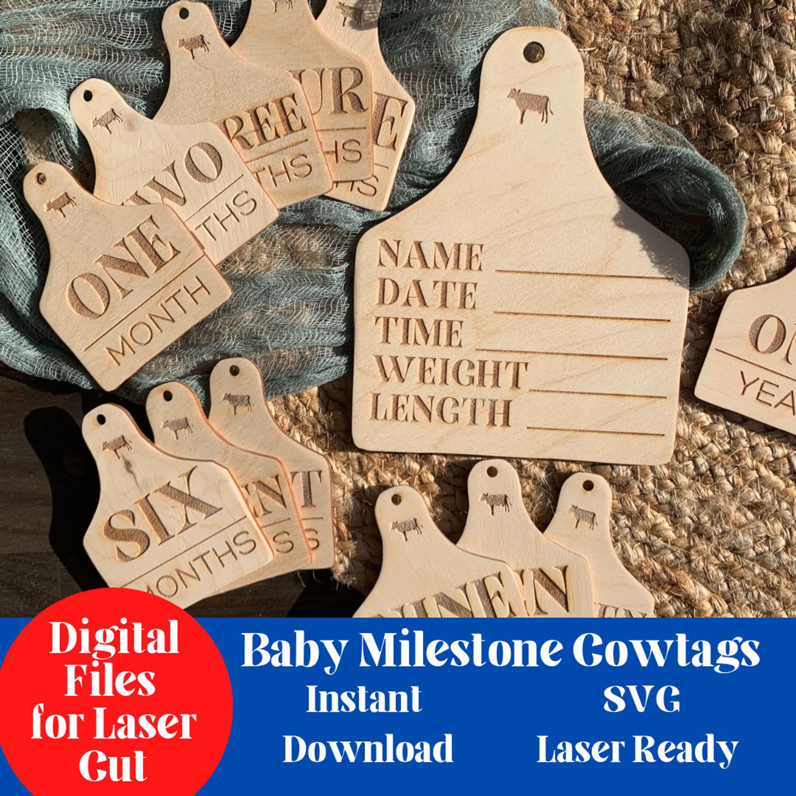 Baby Milestone Cowtags | SVG PDF DXF Laser Cut File | Birth ...