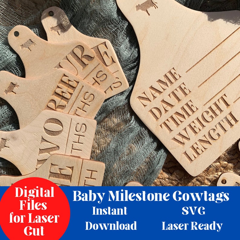 Baby Milestone Cowtags | SVG PDF DXF Laser Cut File | Birth ...