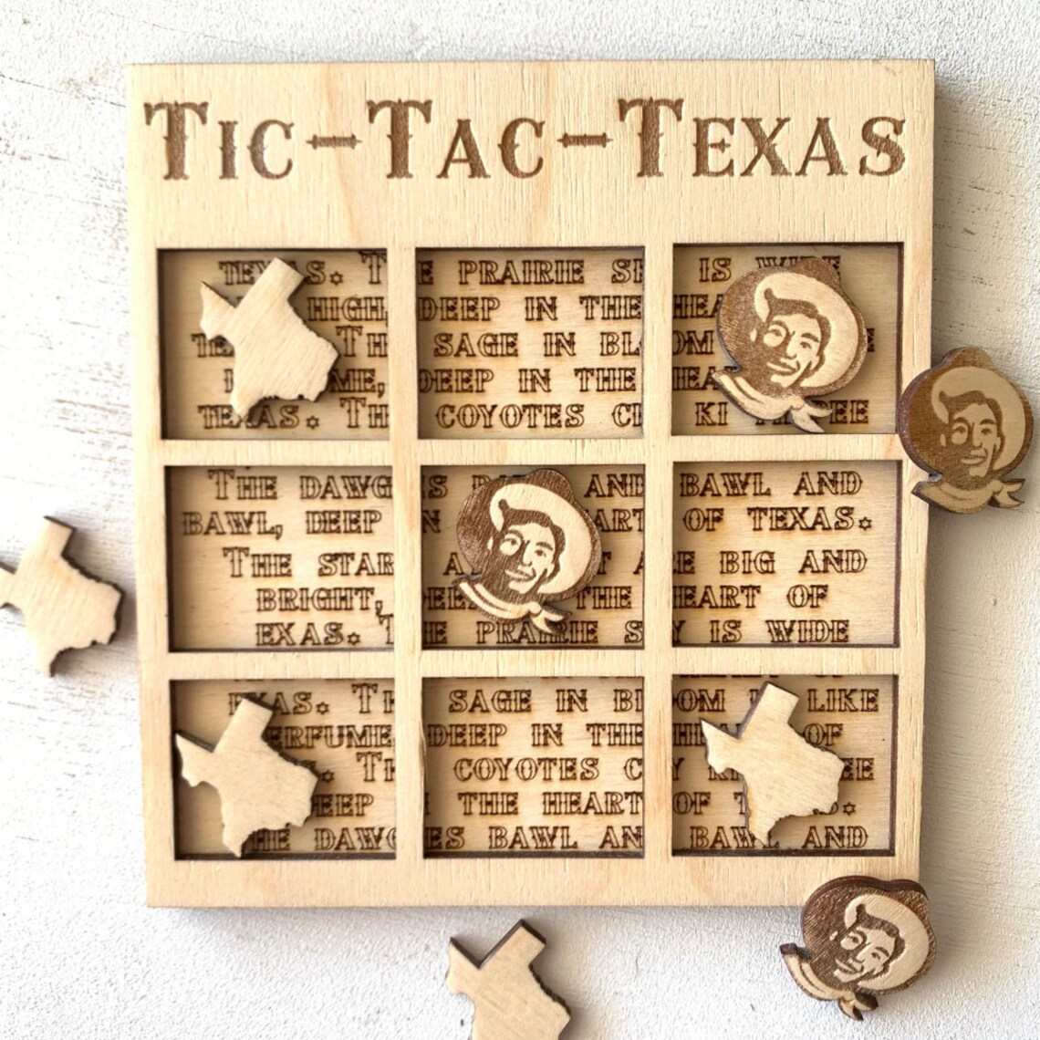 Tic Tac Texas Tabletop Decor & Game | Wooden Board Game Party Decor ...