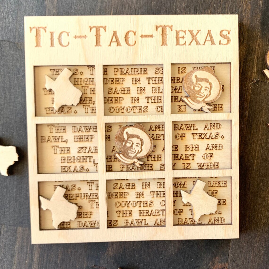 Tic Tac Texas Tabletop Decor & Game | Wooden Board Game Party Decor ...