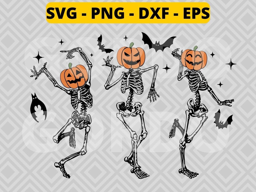 Dancing Pumpkin Head Skeletons Svg Png Dxf Eps, Halloween Skeleton Svg ...