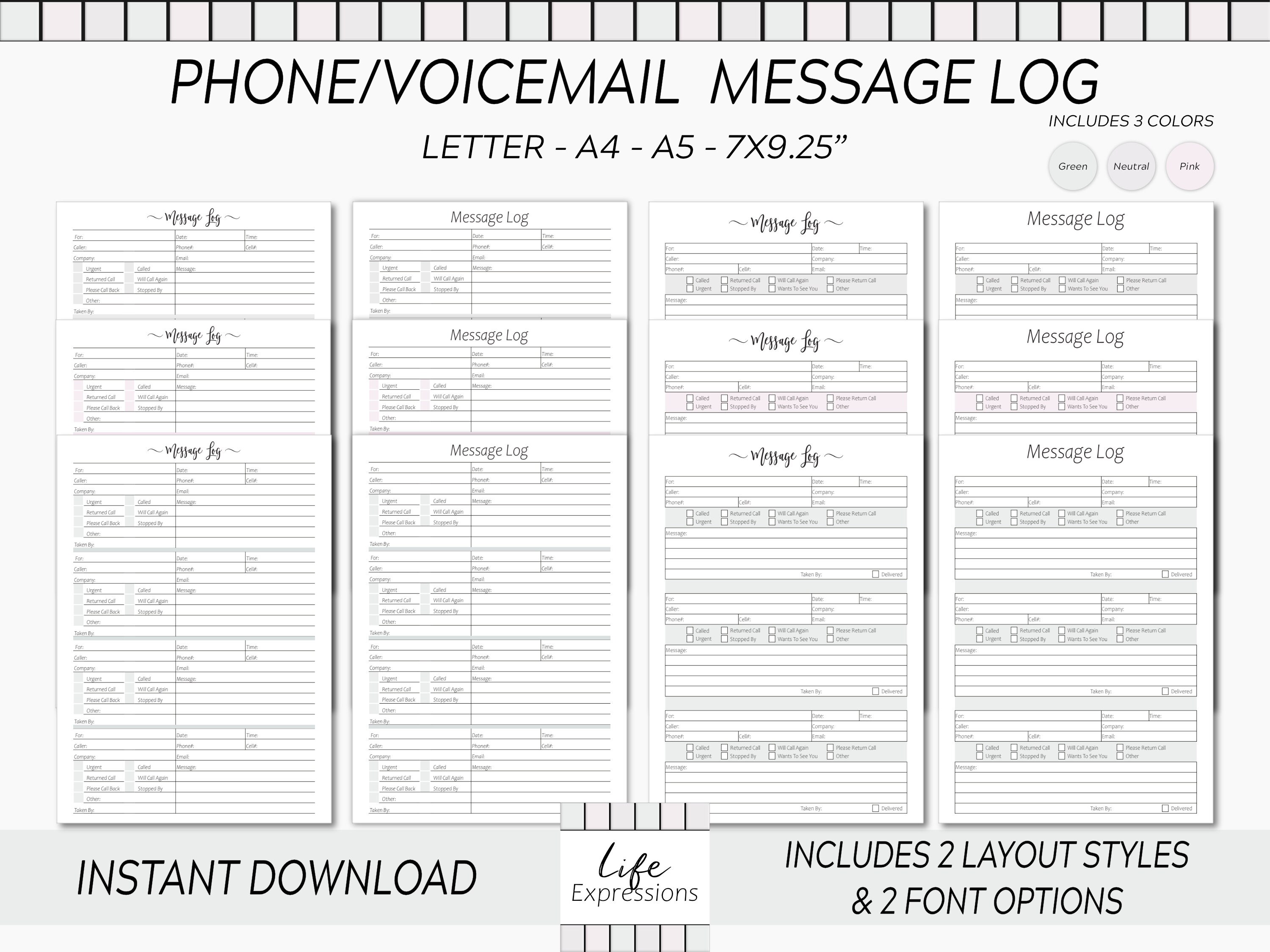Daily Call Log Phone Message Log Template Printable Missed Etsy 