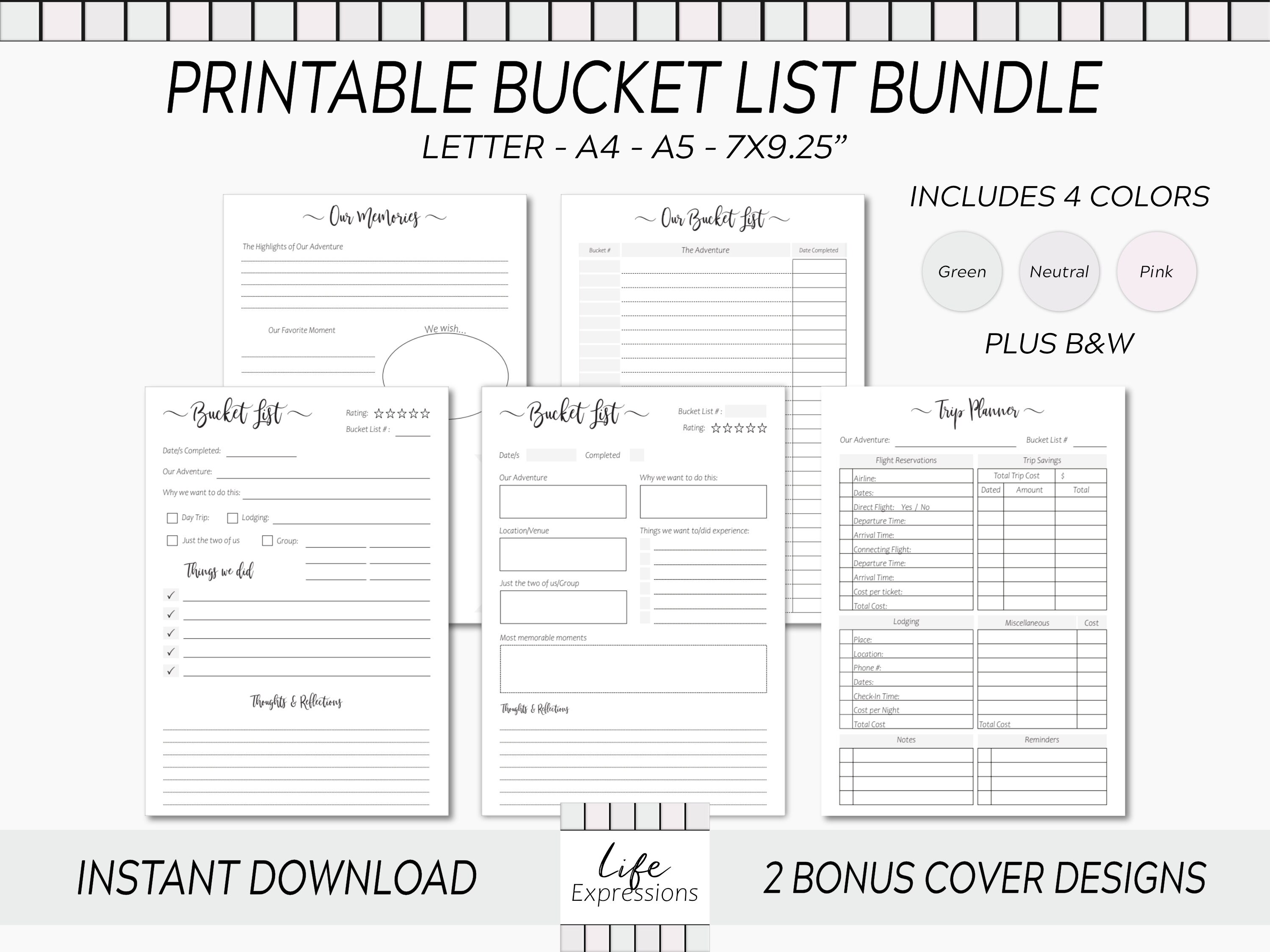 Printable Bucket List Bucket List Templates Perfect For Etsy
