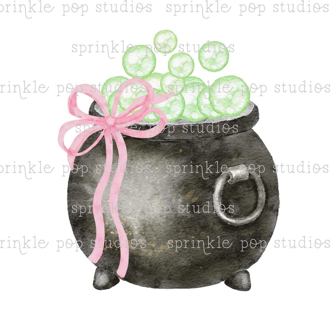 Watercolor Cauldron With Pink Bow | Halloween Clipart | Stationery ...