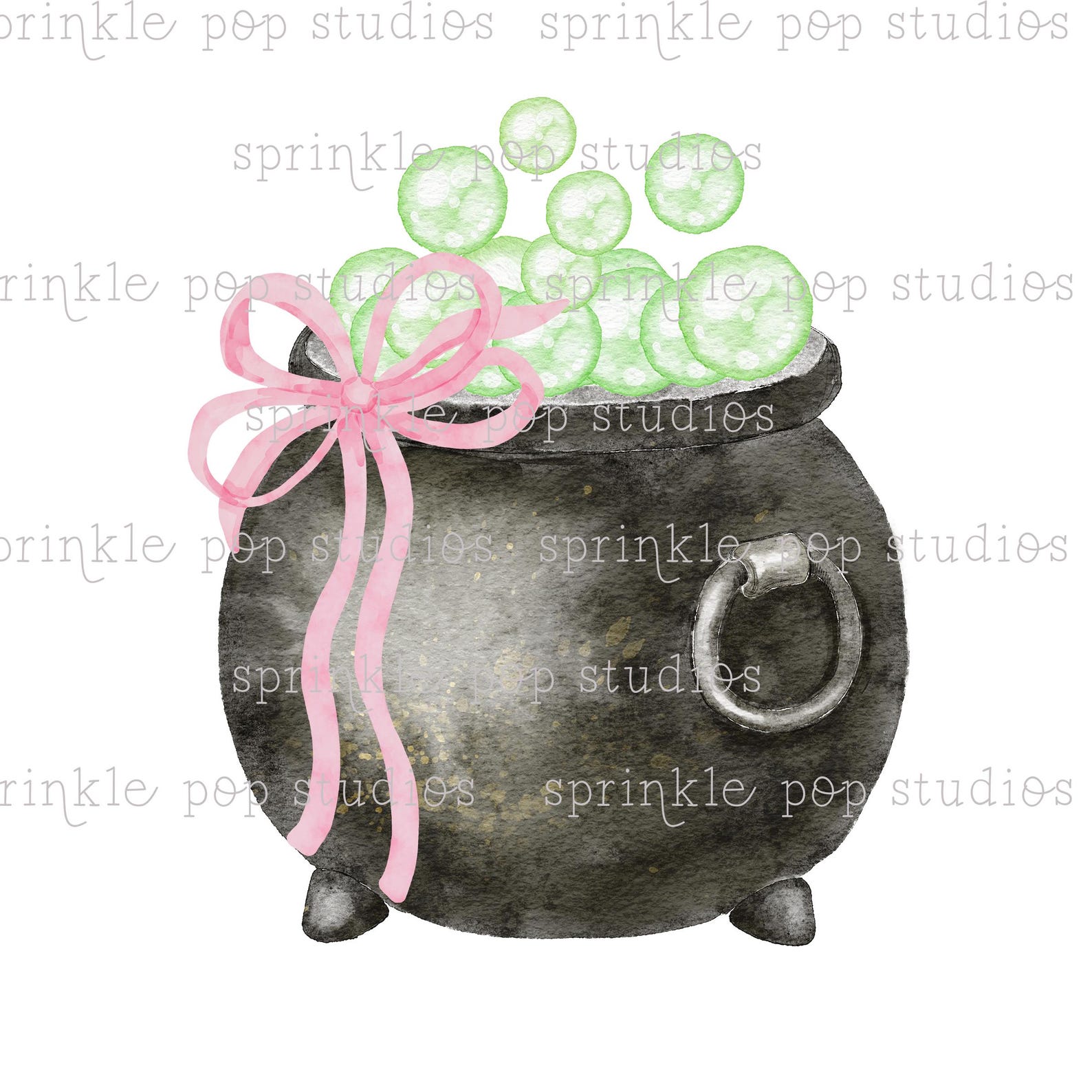 Watercolor Cauldron With Pink Bow | Halloween Clipart | Stationery ...