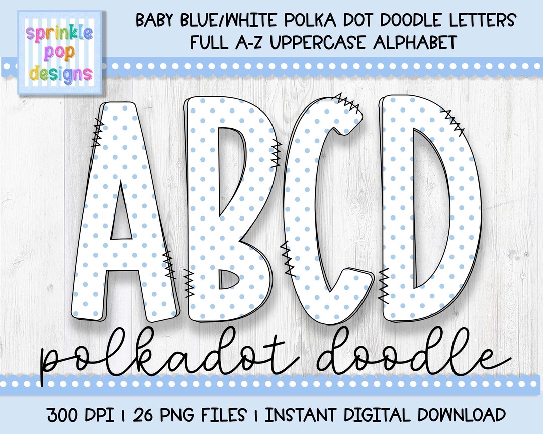 Doodle Alphabet | Baby Blue Polkadots on White Doodle Letters ...