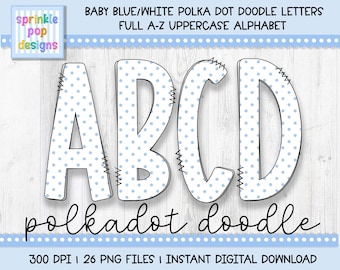 Doodle Alphabet Baby Blue Polkadot Doodle Letters Alphabet Font Clipart ...