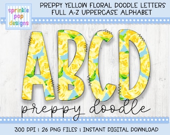 Doodle Alphabet Preppy Yellow Floral Doodle Letters Alphabet Font ...