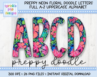 Doodle Alphabet Preppy Yellow Floral Doodle Letters Alphabet Font ...