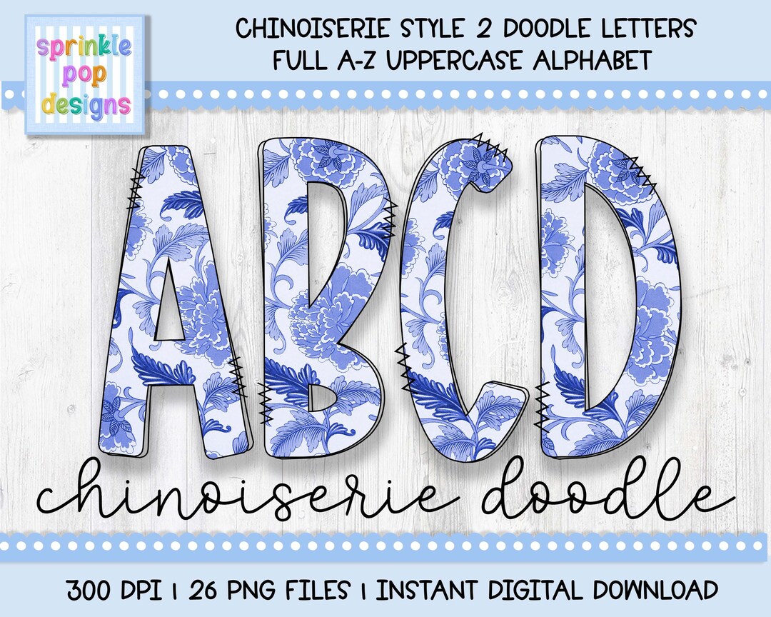 Doodle Alphabet | Chinoiserie Blue Doodle Letters | Style 2 | Alphabet ...