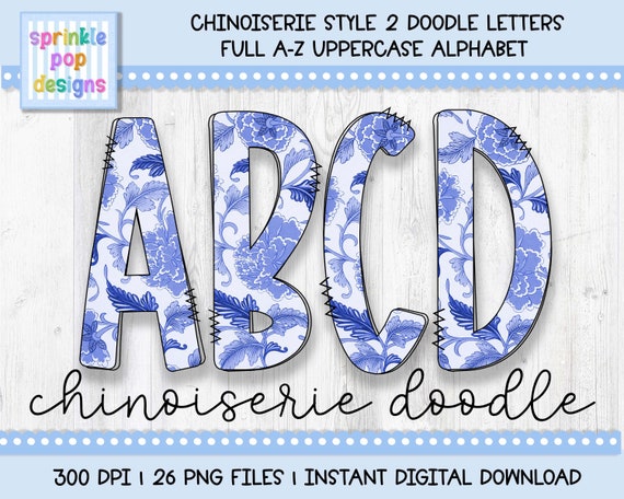 Doodle Alphabet Chinoiserie Blue Doodle Letters Style 2 - Etsy