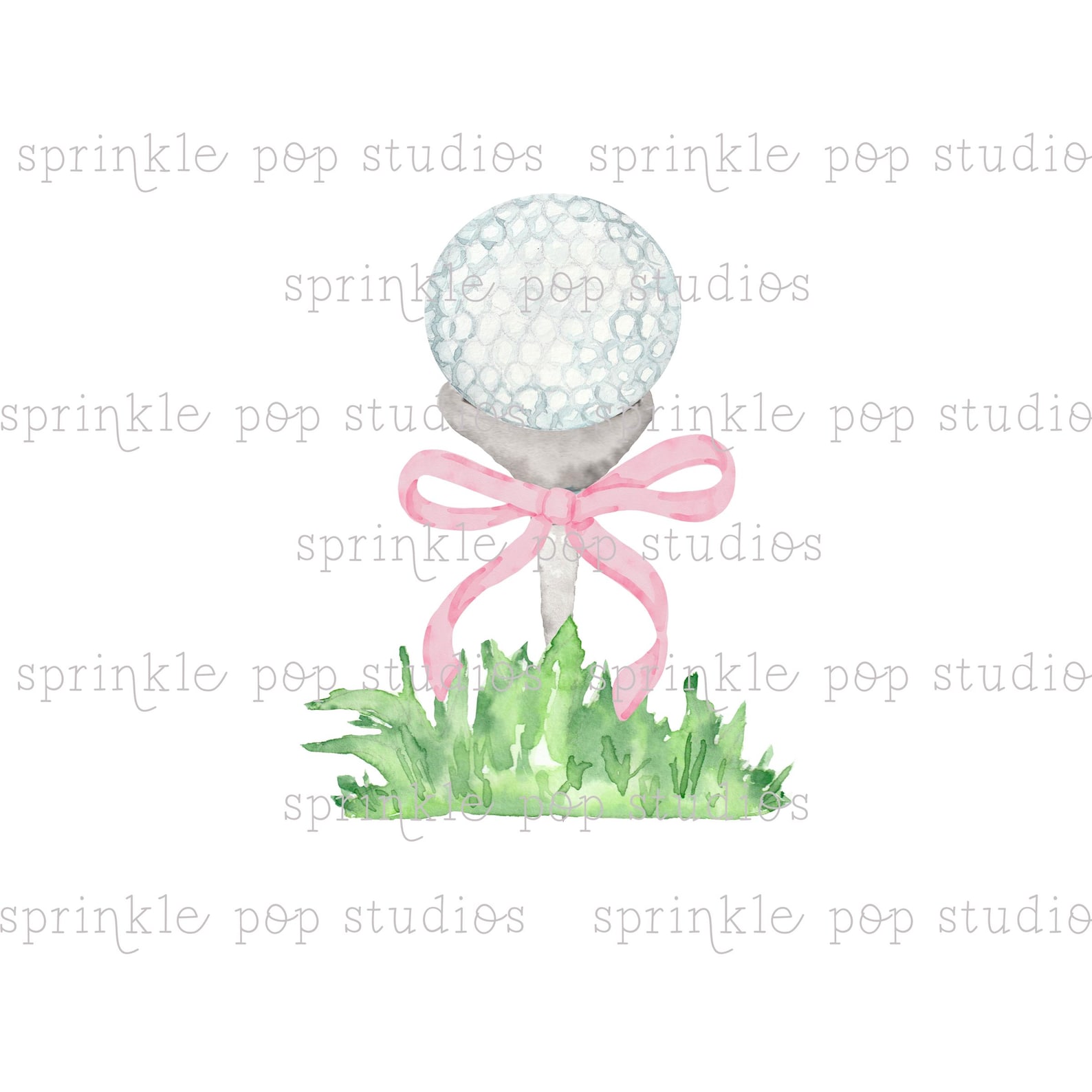 Watercolor Golf Ball and Tee With Pink Bow | Watercolor Design | Preppy ...