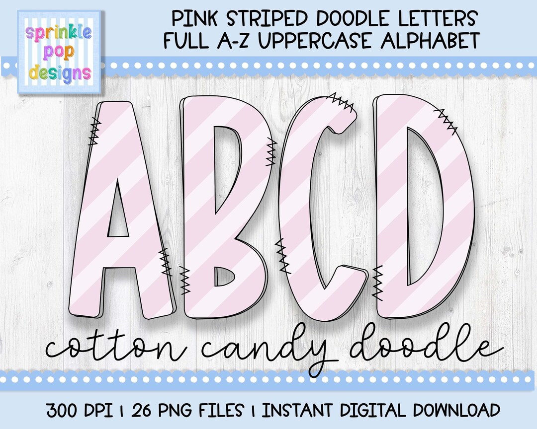 Doodle Alphabet | Cotton Candy Pink Striped Doodle Letters | Alphabet ...