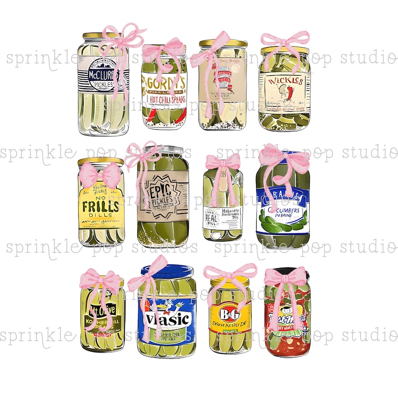Watercolor Pickle Jars With Bows | Watercolor Design | Preppy Design ...