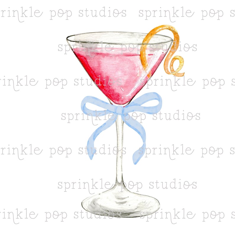 Watercolor Martini With Pink Bow | Watercolor Design | Preppy Design ...