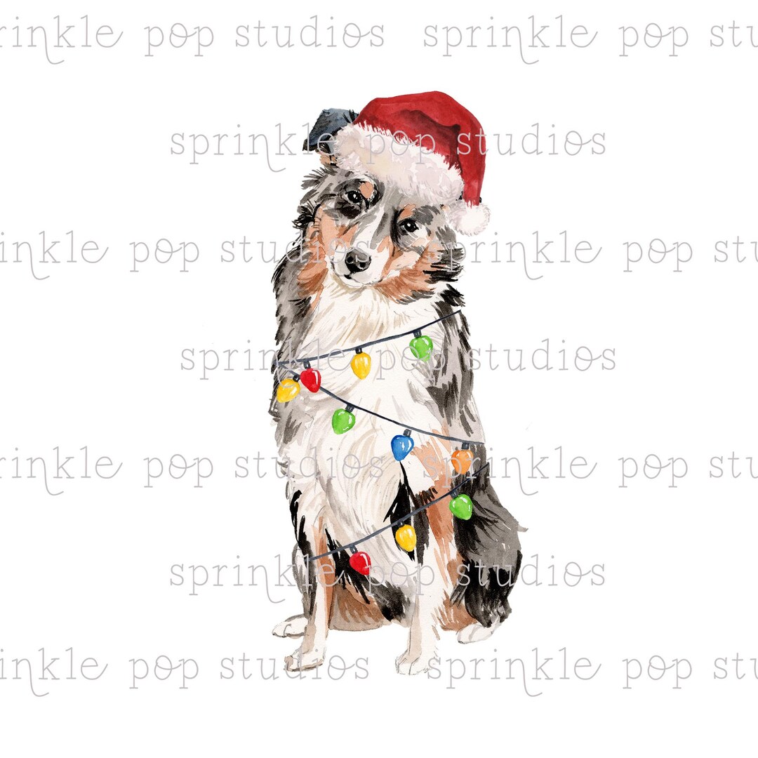 Watercolor Australian Shepherd With Lights | Watercolor Design | Preppy ...