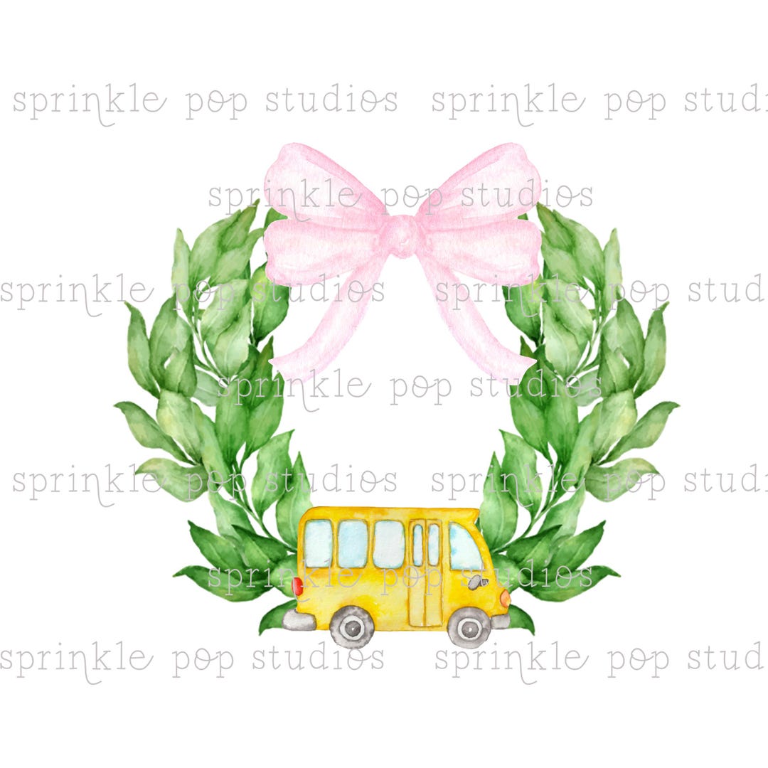 Watercolor Laurel With School Bus | Watercolor Design | Preppy Design ...