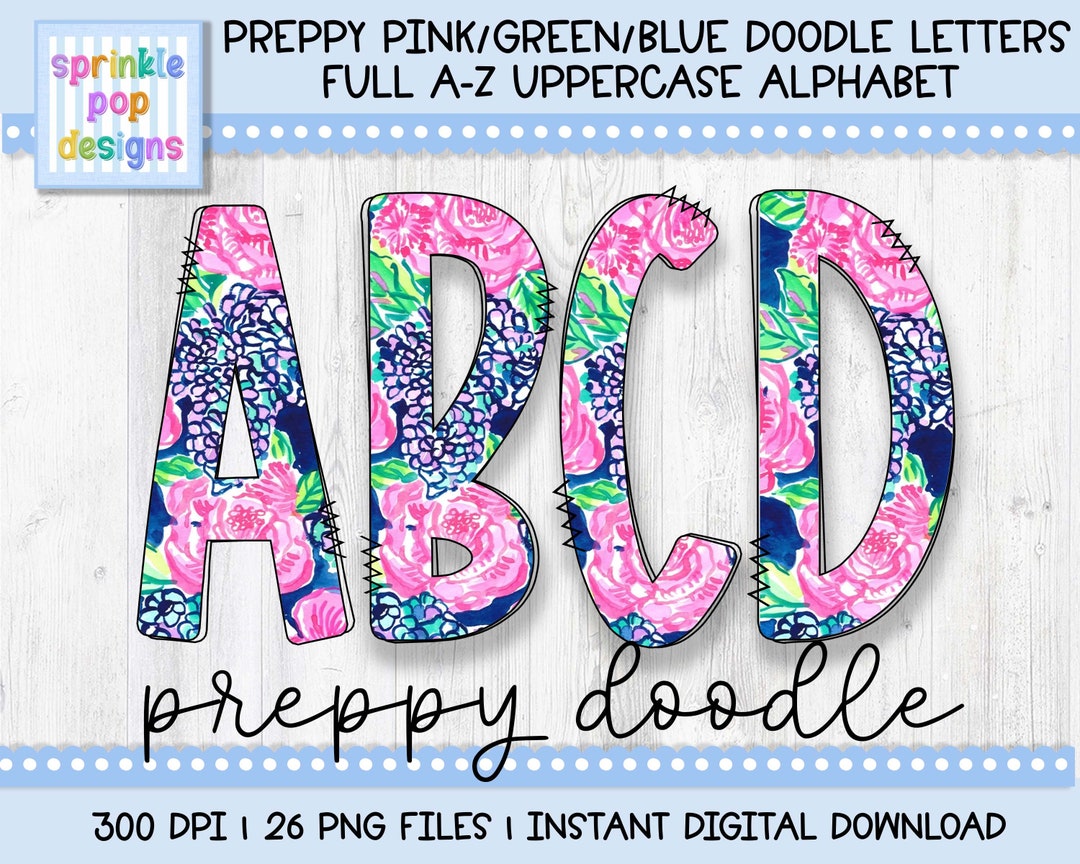 Doodle Alphabet | Preppy Pink, Green, and Blue Doodle Letters ...