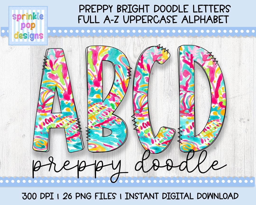 Doodle Alphabet | Preppy Bright Doodle Letters | Alphabet Font Clipart ...