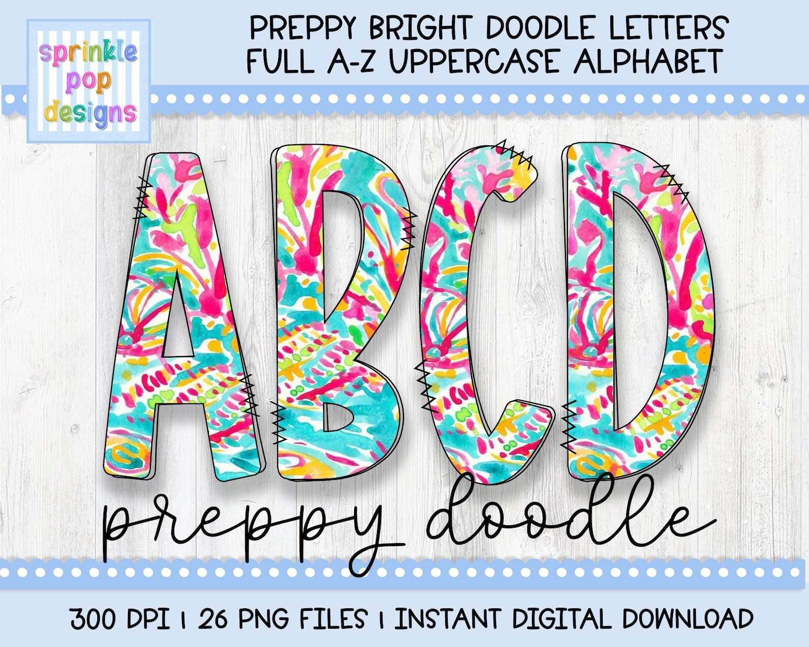 Doodle Alphabet | Preppy Bright Doodle Letters | Alphabet Font Clipart ...