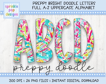 Doodle Alphabet Preppy Yellow Floral Doodle Letters Alphabet Font ...
