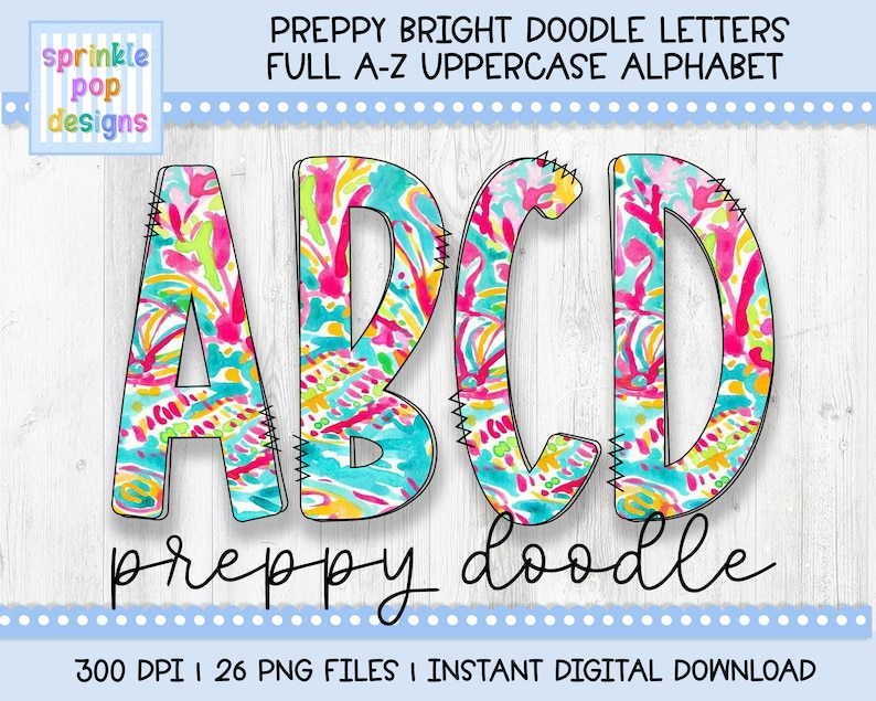 Doodle Alphabet | Preppy Bright Doodle Letters | Alphabet Font Clipart ...