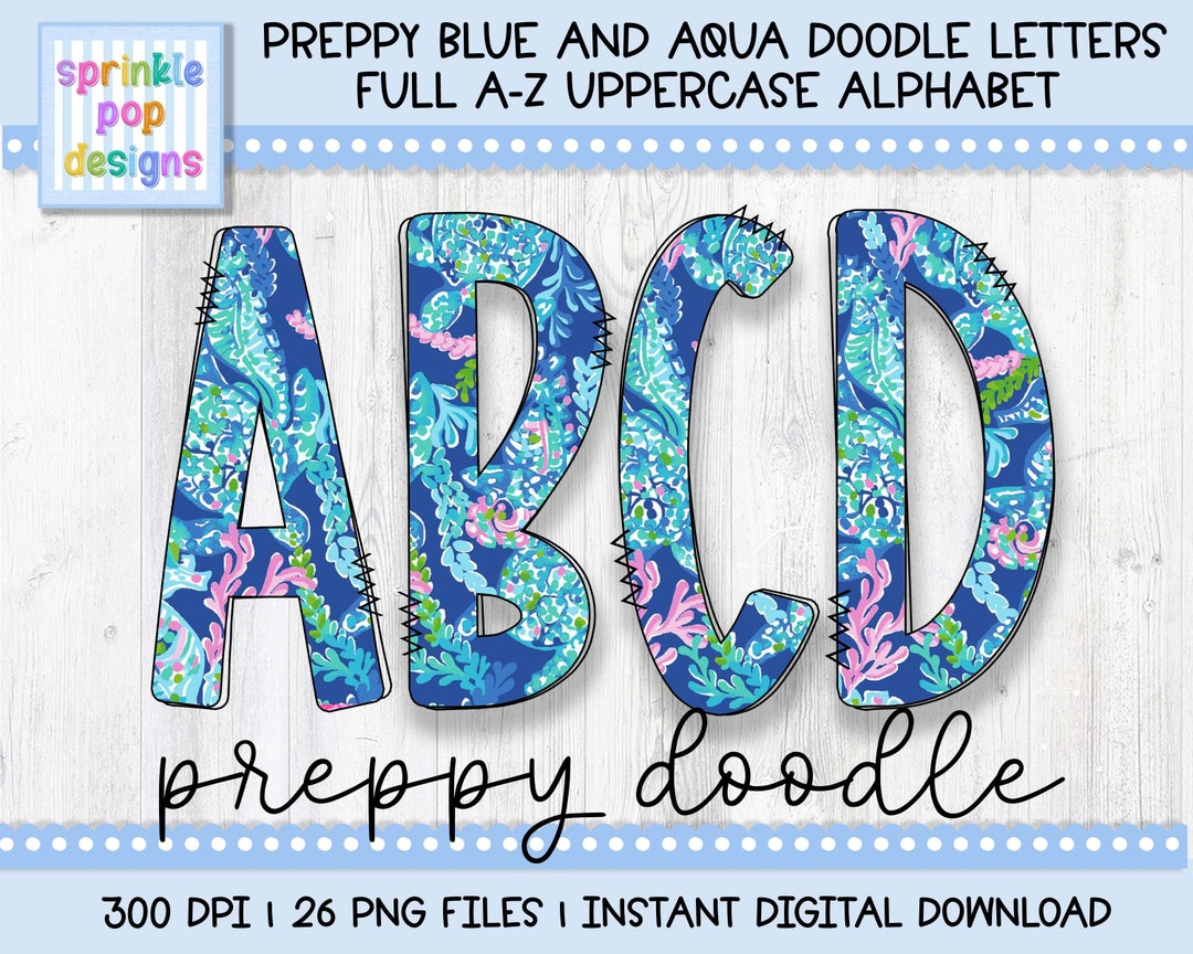 Doodle Alphabet | Preppy Blue and Aqua Doodle Letters | Alphabet Font ...