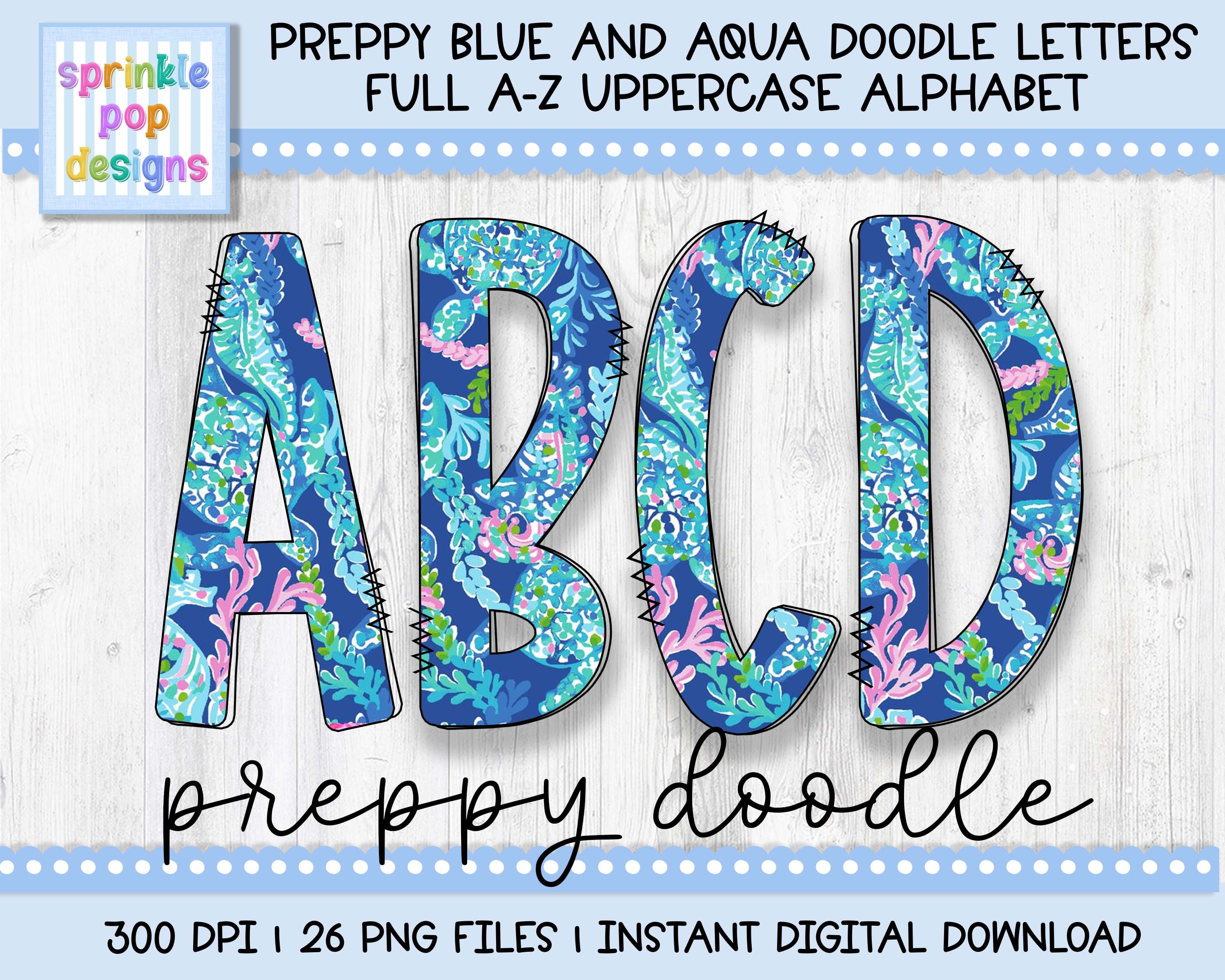 Doodle Alphabet | Preppy Blue and Aqua Doodle Letters | Alphabet Font ...