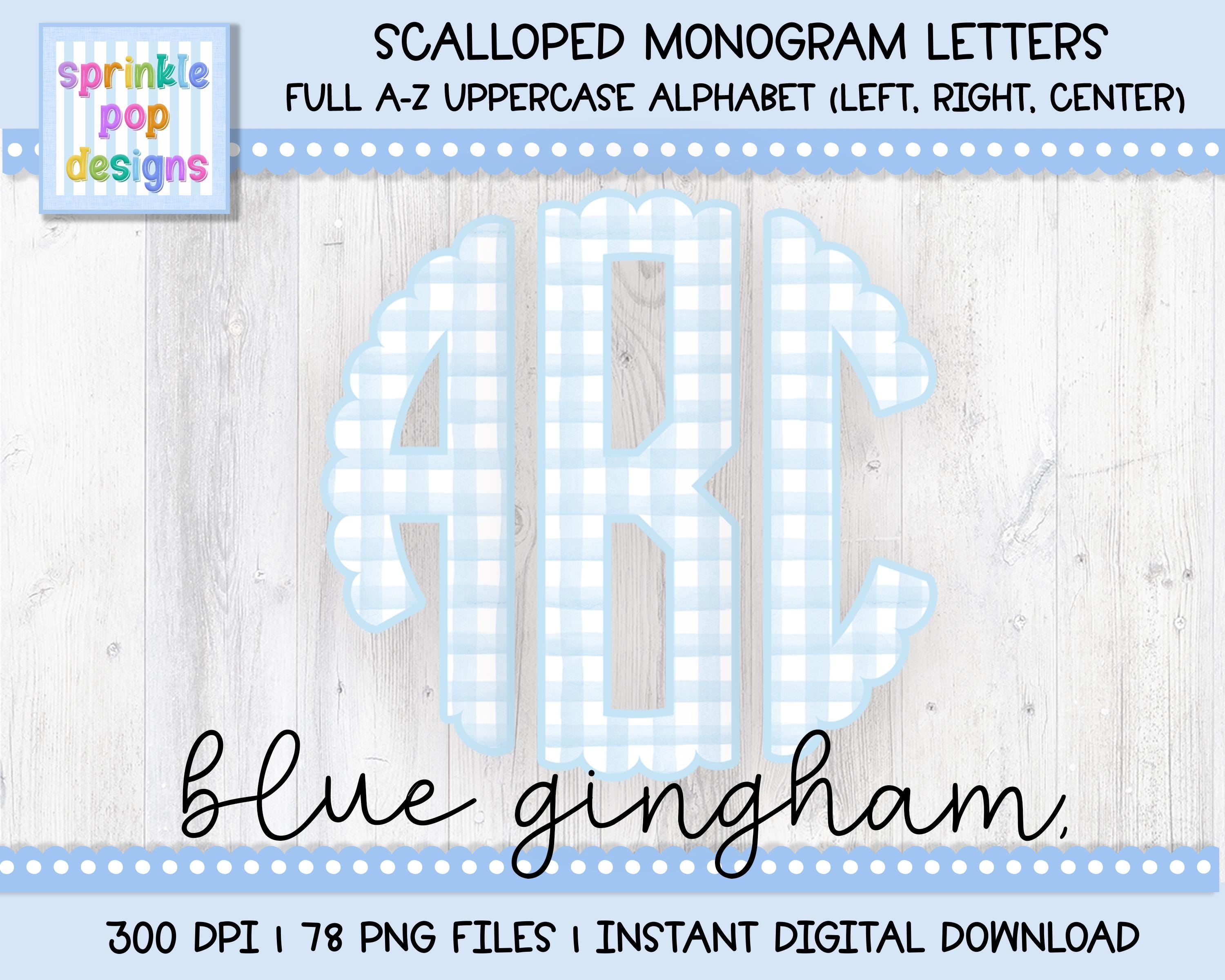Scalloped Monogram Alphabet | Blue Gingham | Alphabet Clipart | 78 Png ...