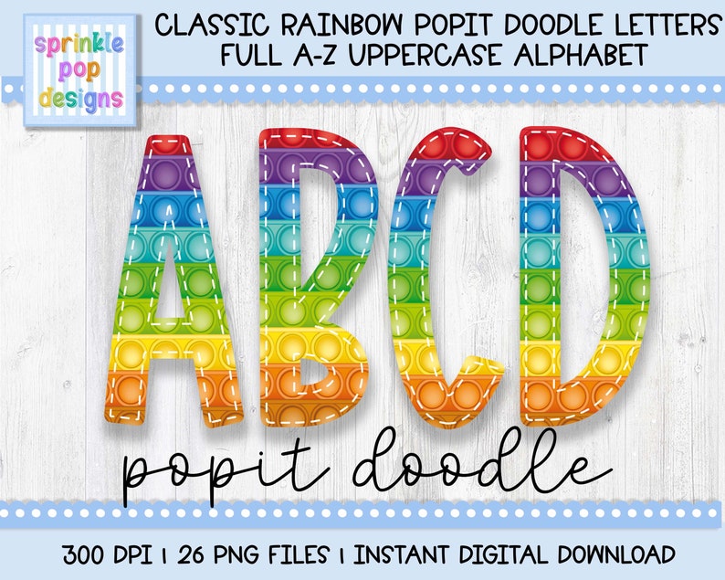 Doodle Alphabet | Classic Rainbow Pop It Doodle Letters | Fidget ...