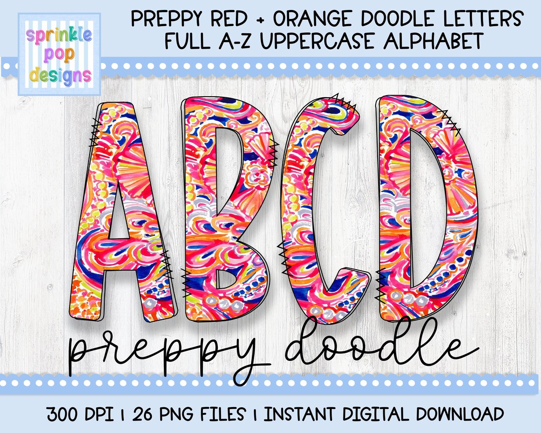 Doodle Alphabet | Preppy Red and Orange Doodle Letters | Alphabet Font ...
