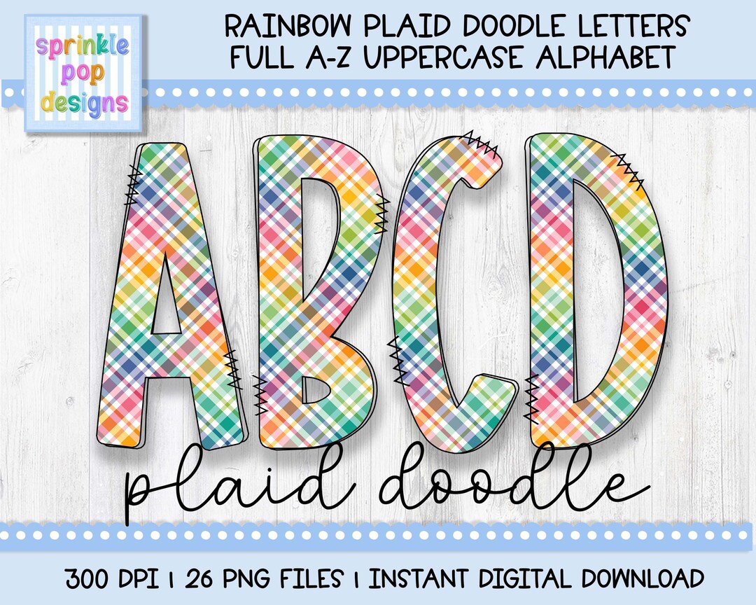 Doodle Alphabet | Rainbow Plaid Doodle Letters | Alphabet Clipart Png ...