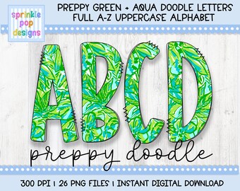 Doodle Alphabet Preppy Pink, Green, and Blue Doodle Letters Alphabet ...