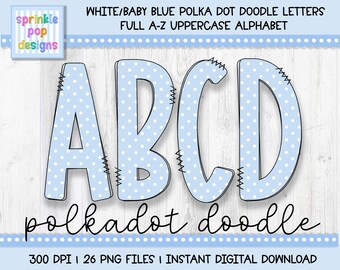 Doodle Alphabet Baby Blue Polkadot Doodle Letters Alphabet Font Clipart ...