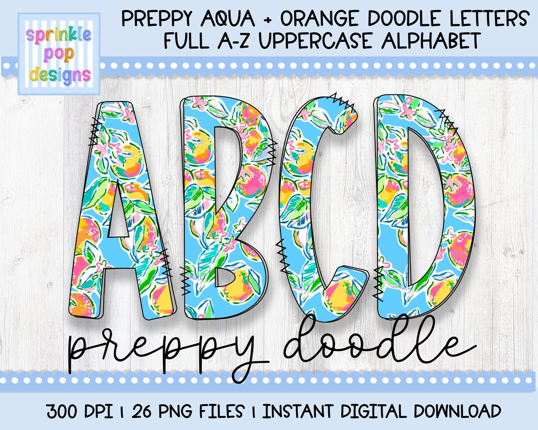 Doodle Alphabet | Preppy Aqua and Orange Doodle Letters | Alphabet Font ...