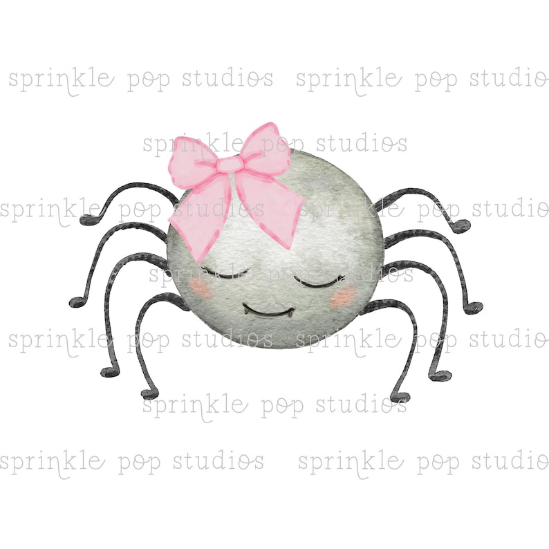 Watercolor Spider With Pink Bow | Clipart | Stationery ...