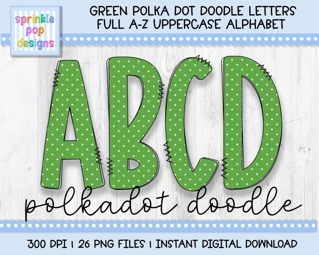 Doodle Alphabet | Green Polkadot Doodle Letters | Alphabet Font Clipart ...