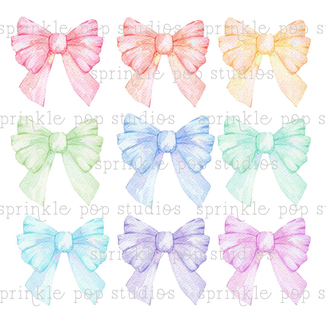 Watercolor Coquette Bows | NINE Colorful Bows | Watercolor Design ...