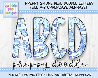 Doodle Alphabet Preppy Pink, Green, and Blue Doodle Letters Alphabet ...