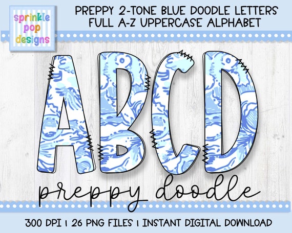Doodle Alphabet Preppy Blue Doodle Letters Alphabet Font - Etsy