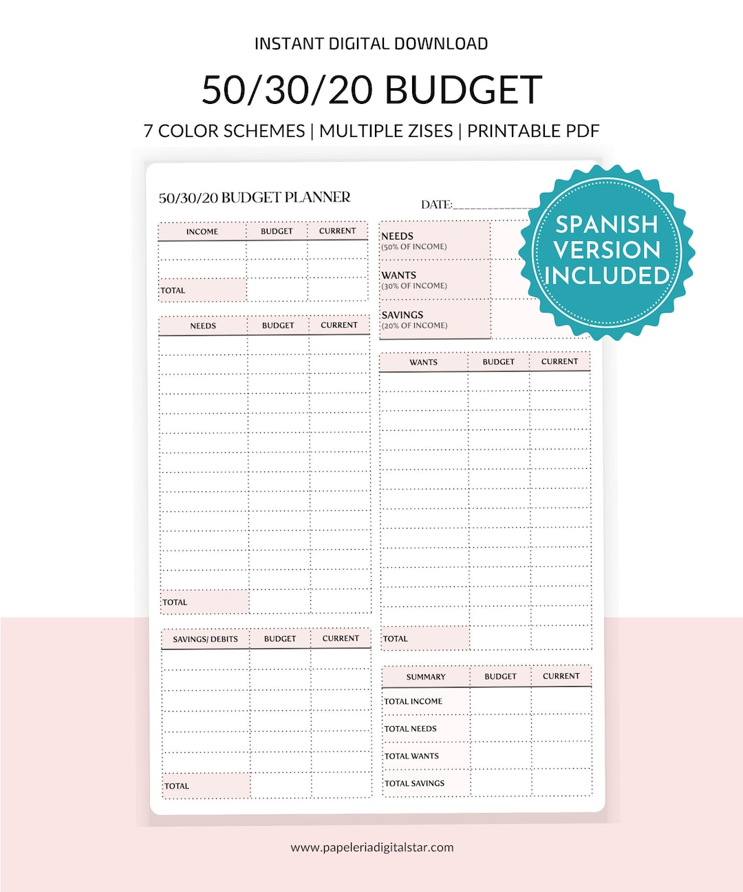 50/30/20 Budget Overview Template: Monthly Budget Planner, Income ...