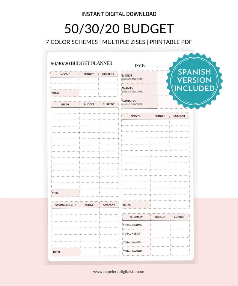 50/30/20 Budget Overview Template: Monthly Budget Planner, Income ...
