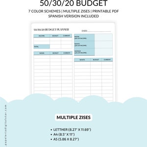50/30/20 Budget Overview Template: Monthly Budget Planner, Income ...