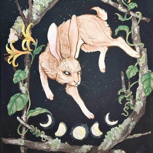 Ostara Eostre Bunny Rabbit Hare Acrylic Painting Print 8.5x11 and 5x7 ...