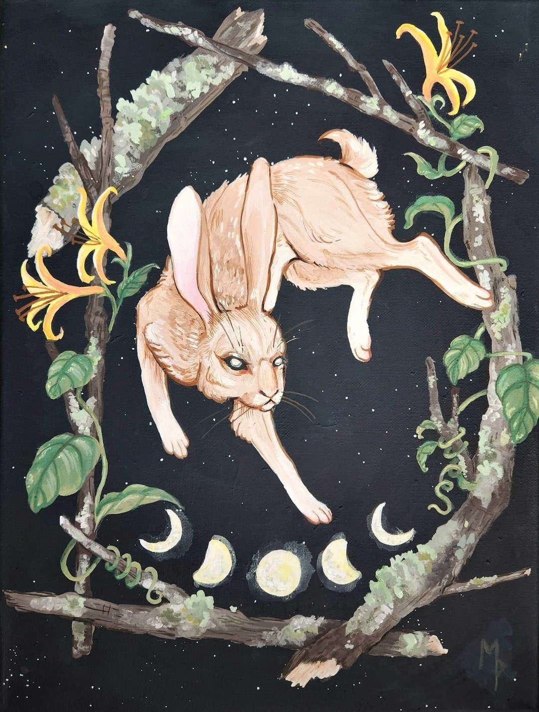 Ostara Eostre Bunny Rabbit Hare Acrylic Painting Print 8.5x11 and 5x7 ...