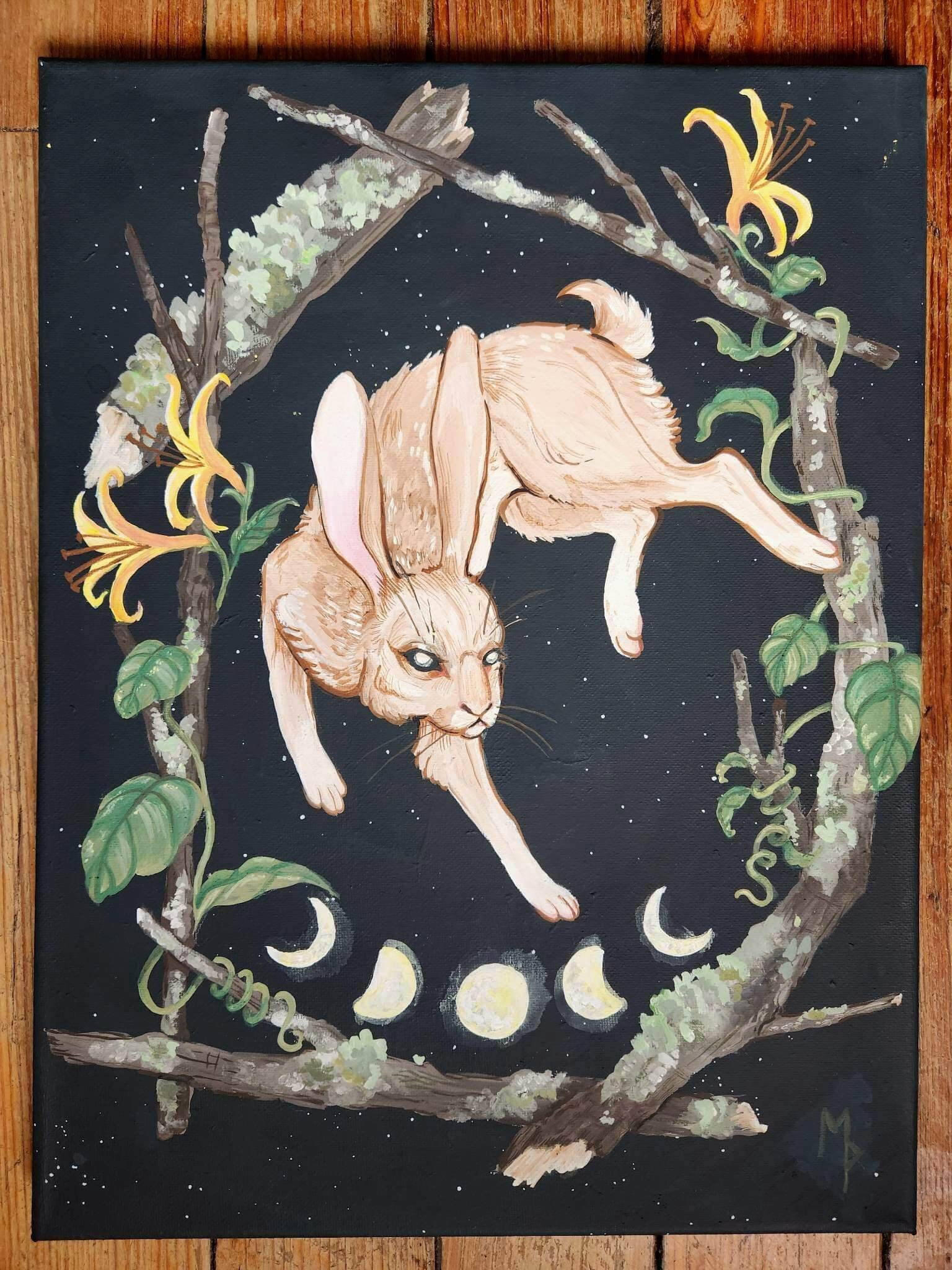 Ostara Eostre Bunny Rabbit Hare Acrylic Painting Print 8.5x11 and 5x7 ...
